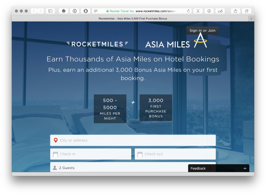 Rocketmiles offer 3,000 Asia Miles or 5,000 AAdvantage miles